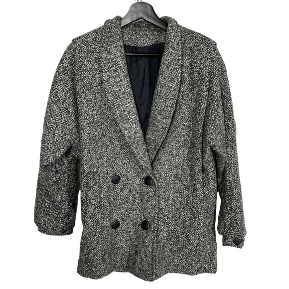 Vintage | Jackets & Coats | Vintage 9s Black White Wool Tweed Double ...